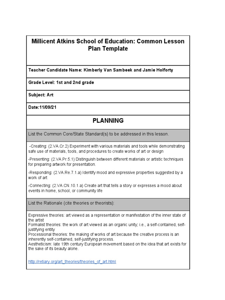 Millicent Atkins School of Education: Common Lesson Plan Template ...
