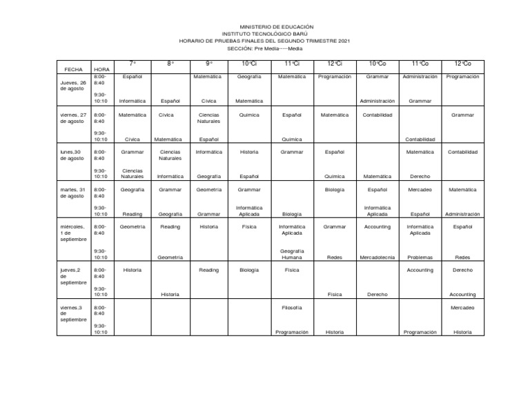 Horario de Examen 2021 Premedia y Media | PDF | Matemáticas | Academia