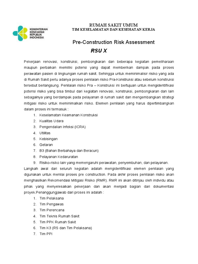 FORM PCRA K3 RUMAH SAKIT, DR Edi Hidayat SPPD | PDF | Teknologi & Rekayasa