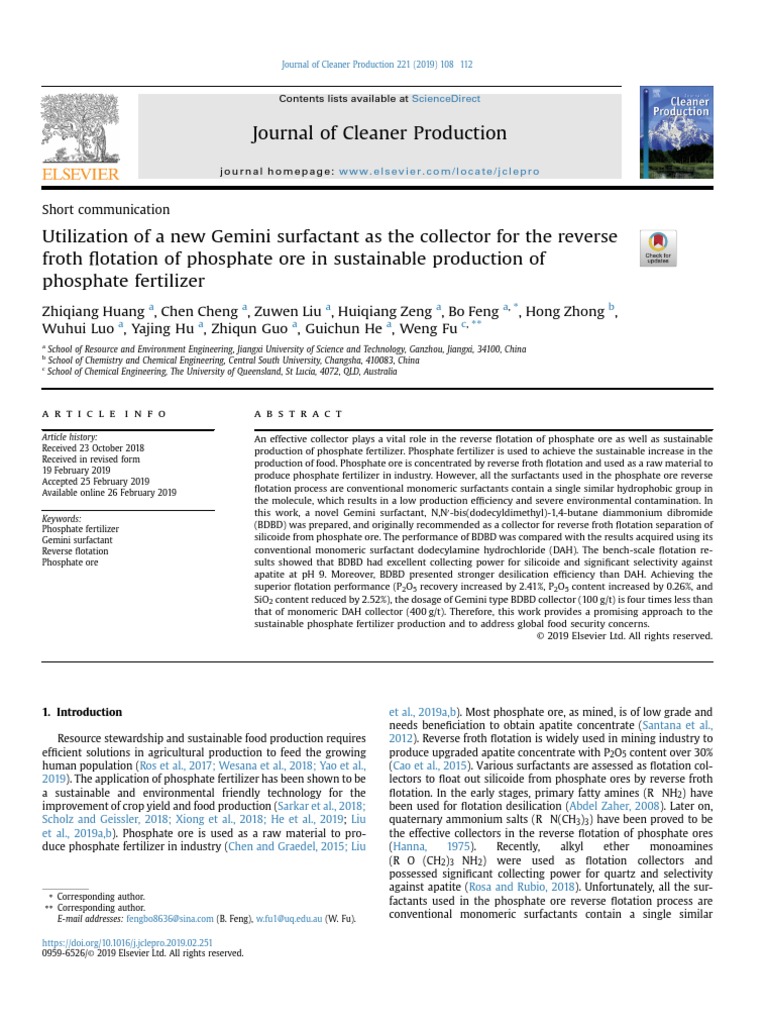 Journal of Cleaner Production: Short Communication | PDF | Chemistry ...