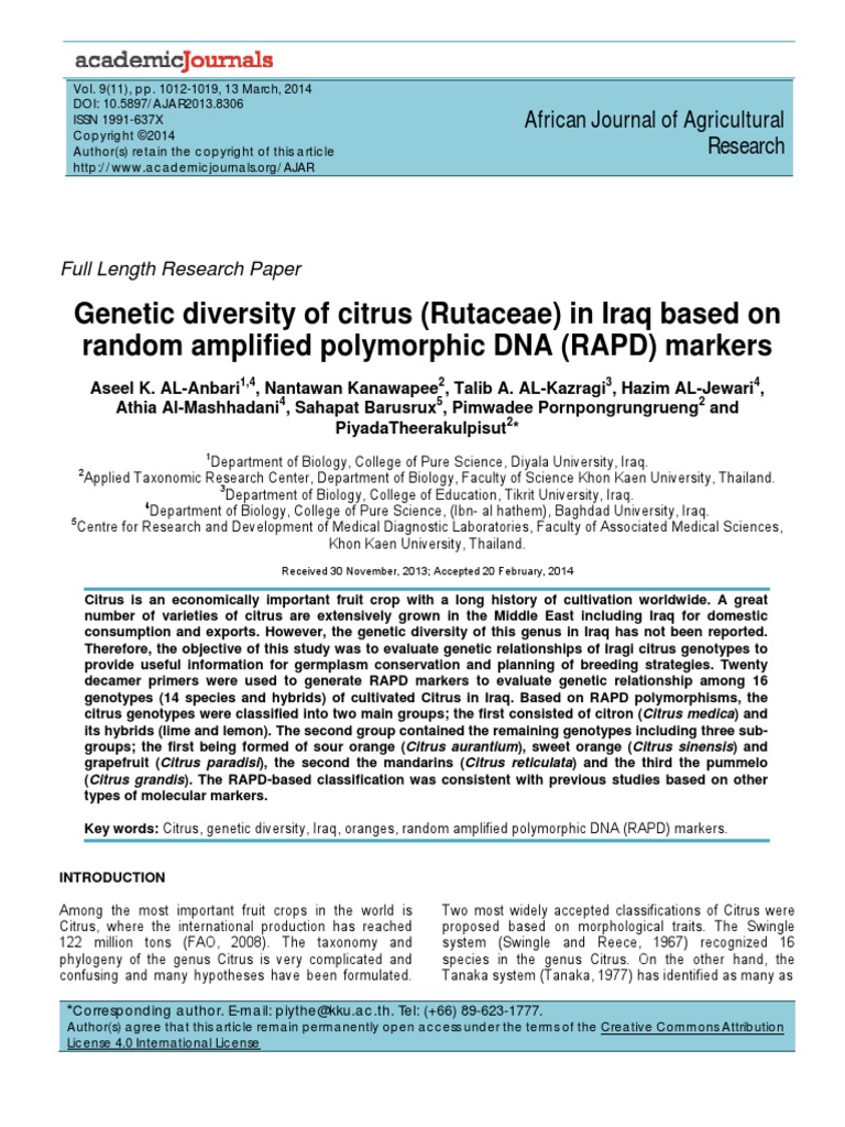 Genetic Diversity of Citrus Rutaceae in | PDF | Citrus | Life Sciences