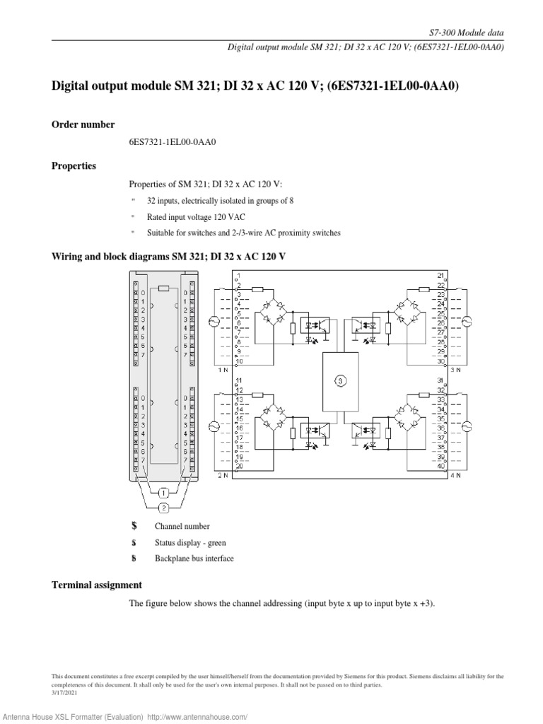 Technical Specifications and Wiring of the SM 321 Digital Input Module ...