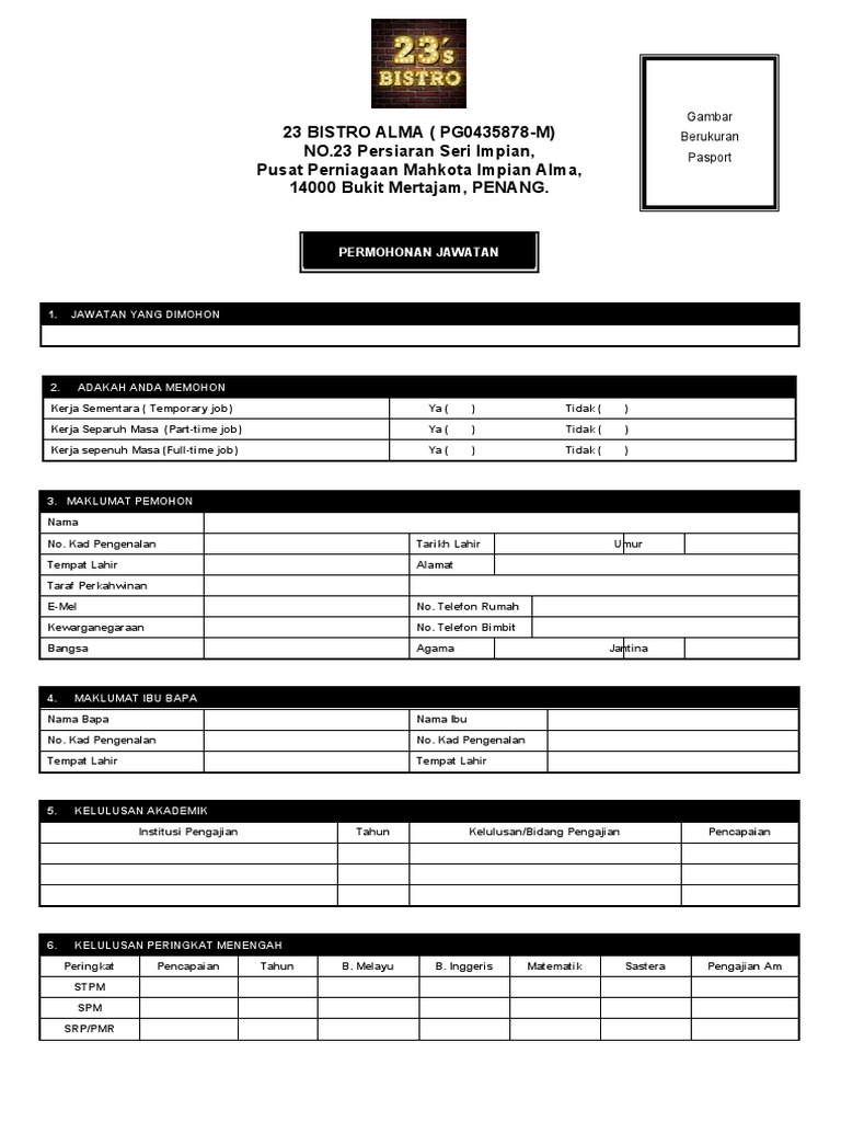 Borang Jawatan Kosong | PDF