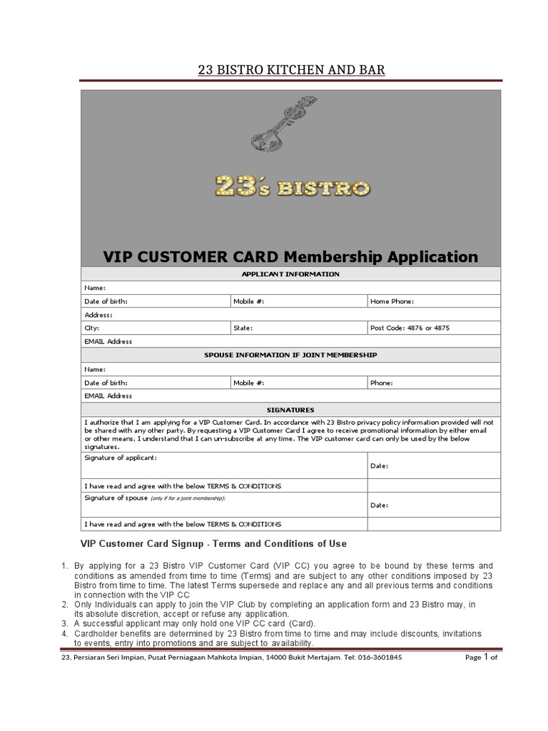 VIP Membership Application Form | PDF | Legal Liability | Negligence