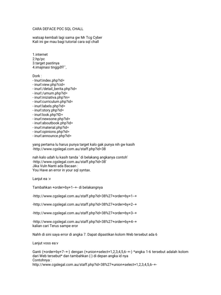 Cara Deface Poc SQL Chall | PDF | Php