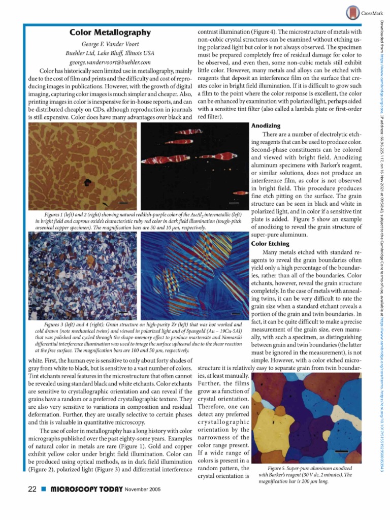 Color Metallography: George F. Vander Voort Buehlerltd, Lake Bluff ...
