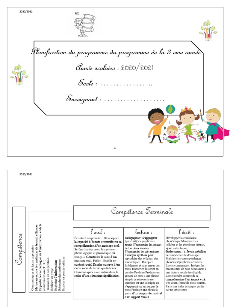 3 Année - Français - Planification | PDF | Phrase | Verbe