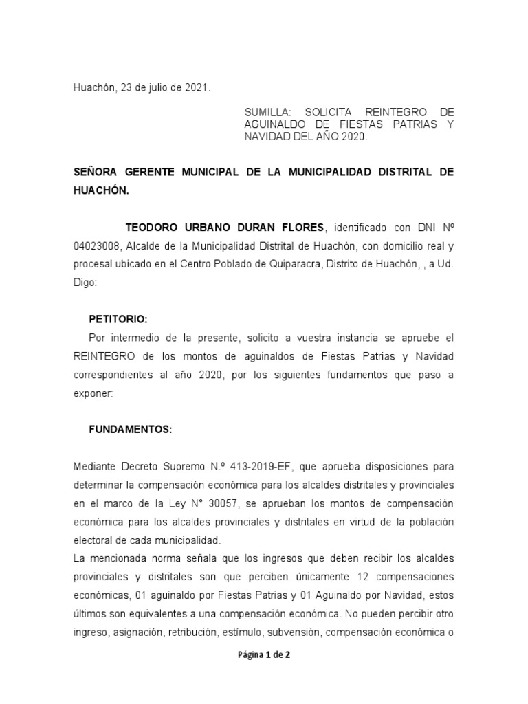 Solicitud Reintegro Aguinaldos | PDF