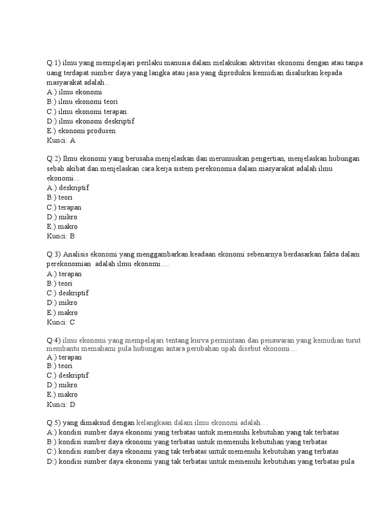 Soal PAS Ekonomi Kelas 10 | PDF