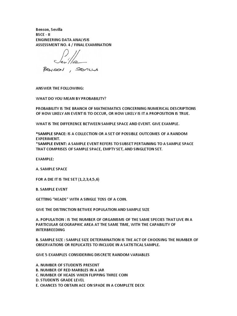 Engineering Data Analysis Final Exam | PDF | Mean | Mode (Statistics)