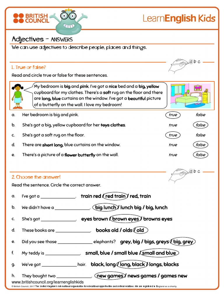 Week 1 - Grammar-Practice-Adjectives-Worksheet-Answers | PDF