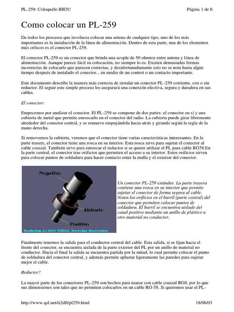 Guía para instalar conector PL-259 | PDF | Cable coaxial | Ingenieria ...
