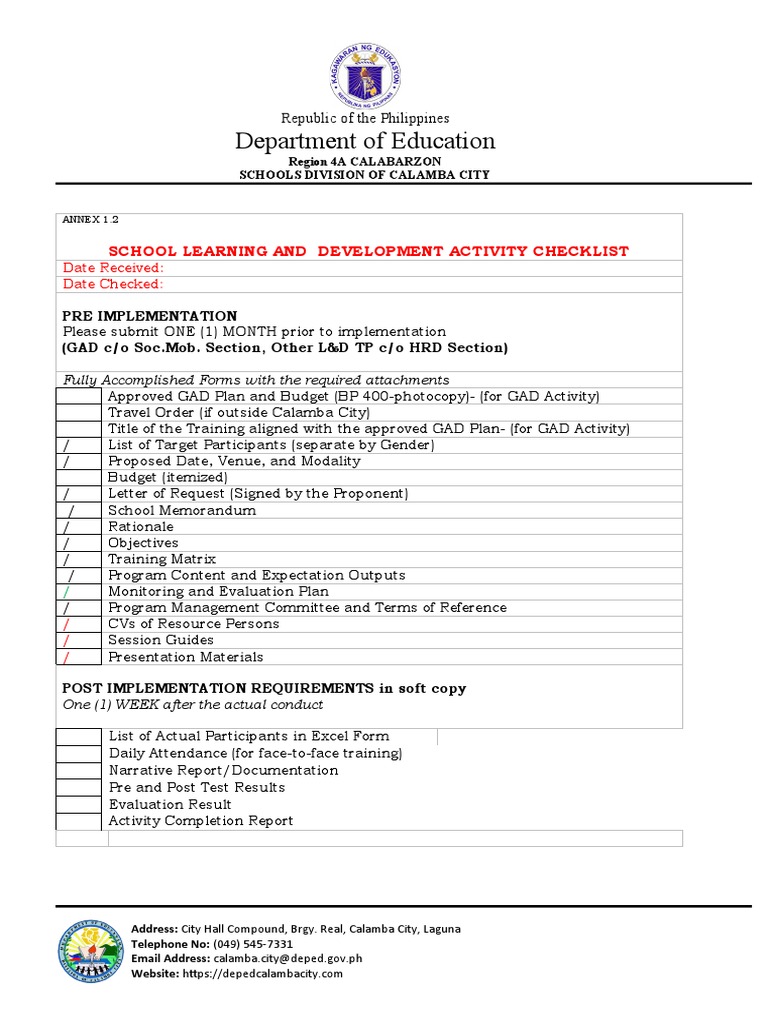 Department of Education: School Learning and Development Activity ...