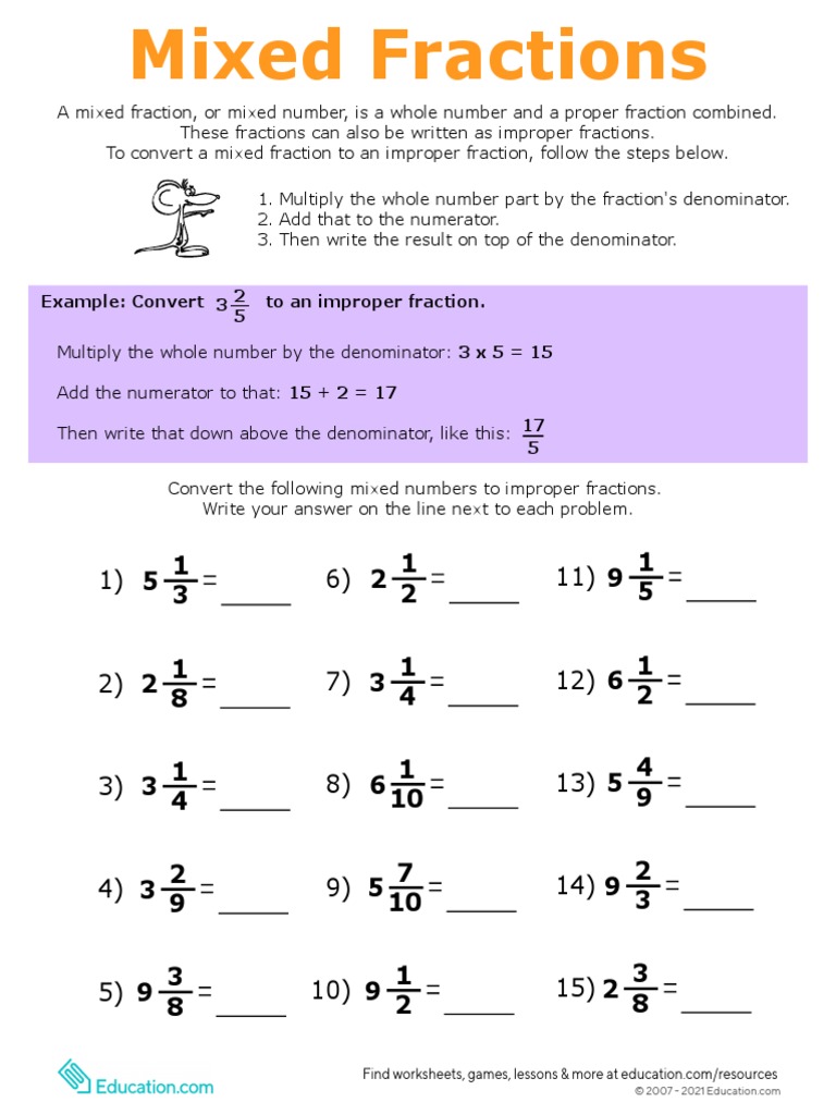 Example: Convert To An Improper Fraction. 3 2 5 | PDF | Numbers ...