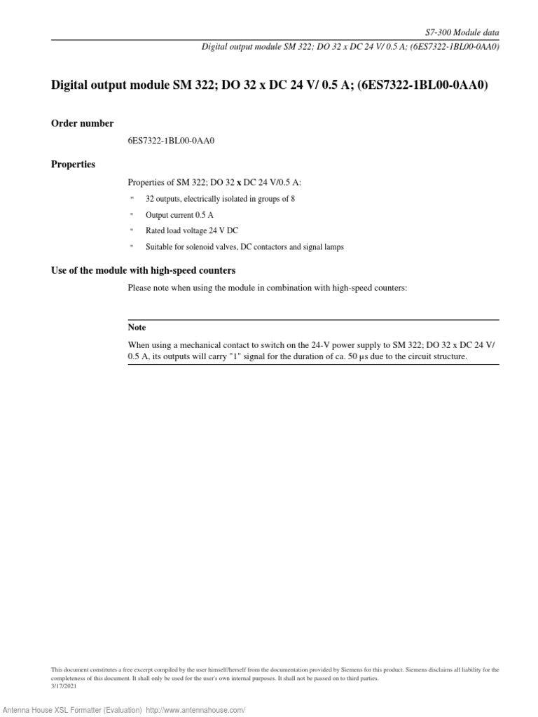Digital Output Module SM 322 DO 32 X DC 24 V/ 0.5 A (6ES7322-1BL00-0AA0 ...