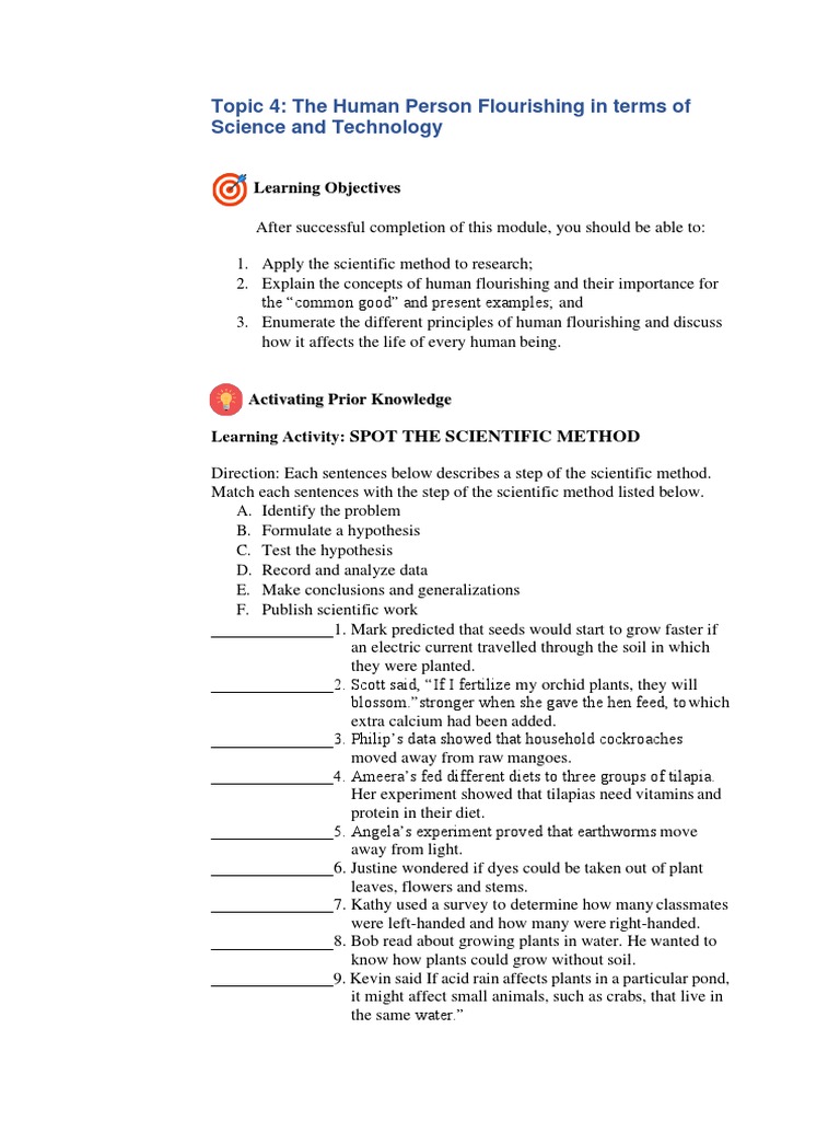 Unit 2 Topic 4 STS | PDF | Scientific Method | Hypothesis