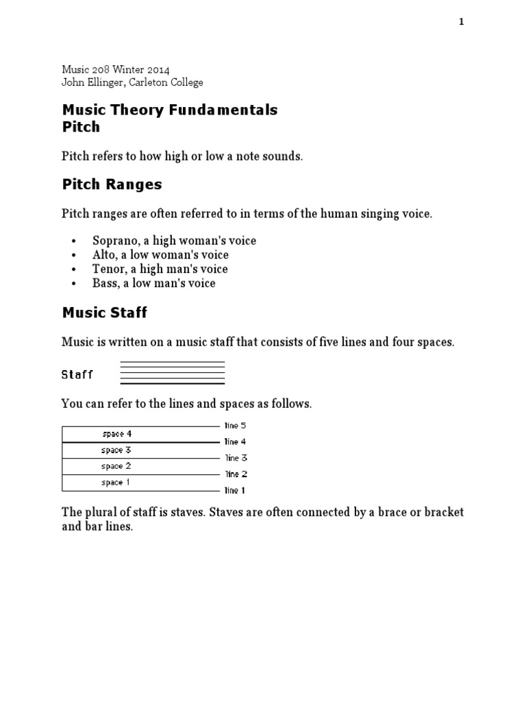 Music Theory Fundamentals Pitch: Music 208 Winter 2014 John Ellinger ...