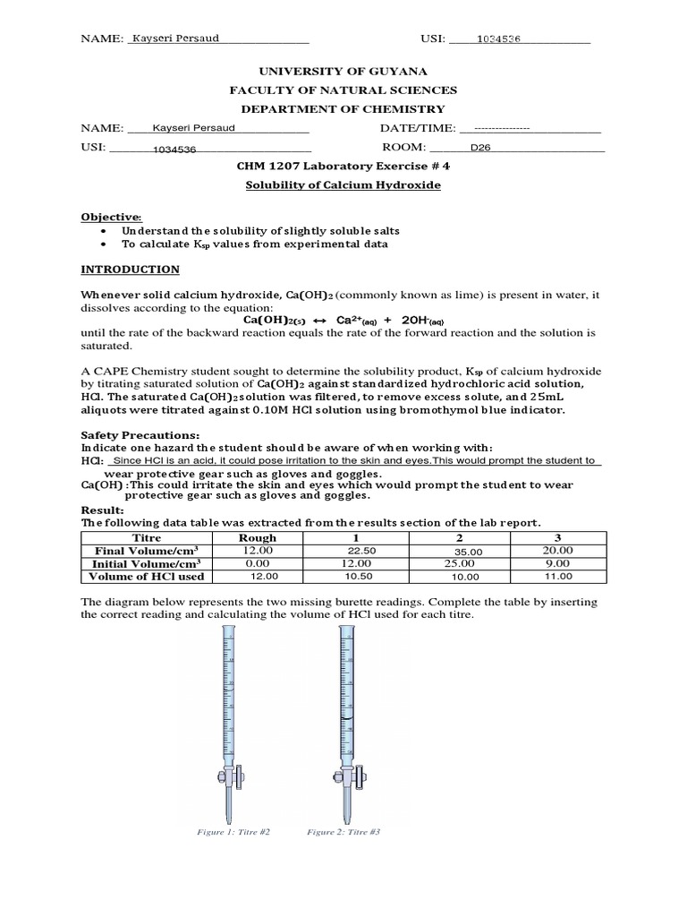 Determination of the Solubility Product Constant (Ksp) of Calcium ...