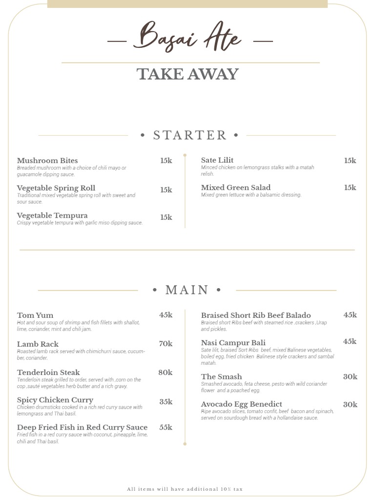 Basai Ate Take Away Menu - October 2021 | PDF | Sauce | Curry