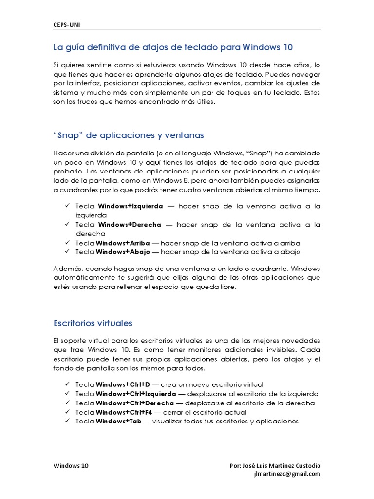 La Guía Definitiva de Atajos de Teclado para Windows 10 | PDF | Ventana (informática) | Windows 10