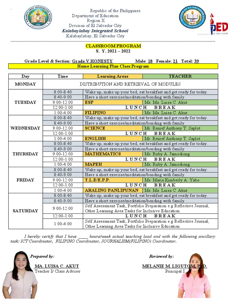 Grade V Home Learning Plan 2021-2022 | PDF | Pedagogy | Behavior ...