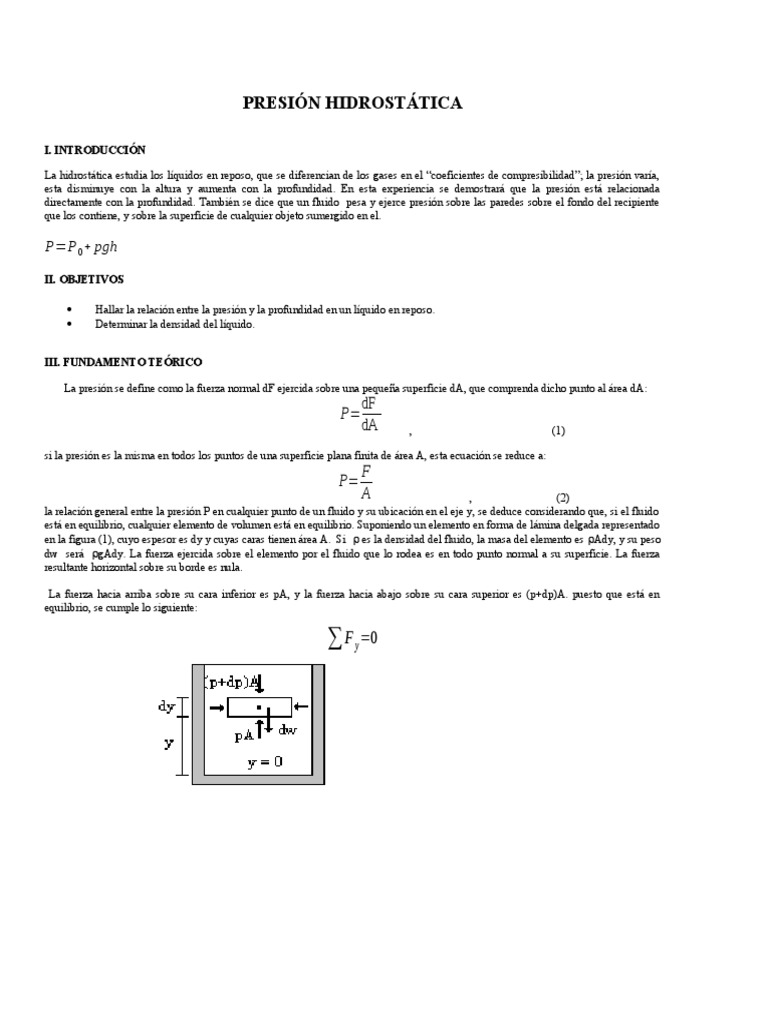 Lab 06-Presión Hidrostática | PDF | Medida de presión | Presión