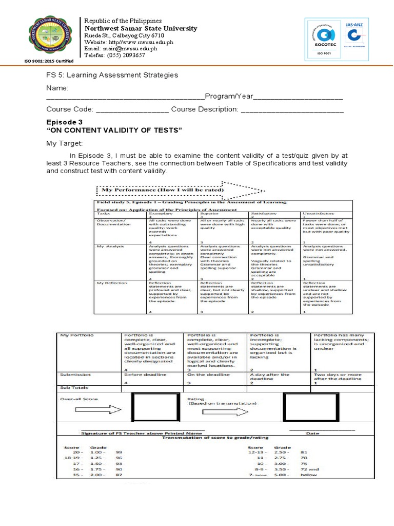 FS 5 Episode 3 | PDF | Validity (Statistics) | Education Theory