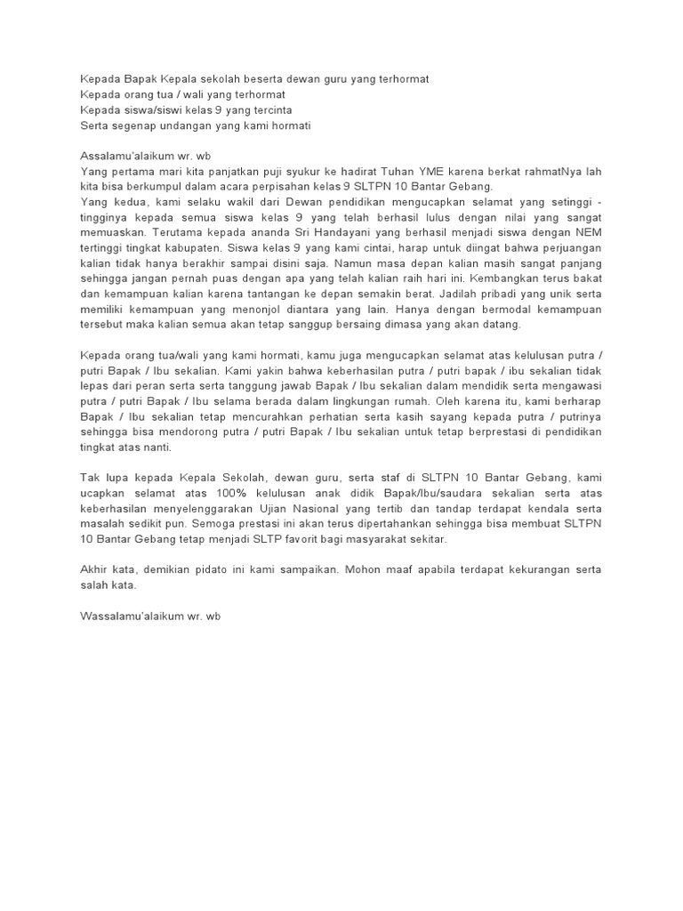 Kepada Bapak Kepala Sekolah Beserta Dewan Guru Yang Terhormat | PDF