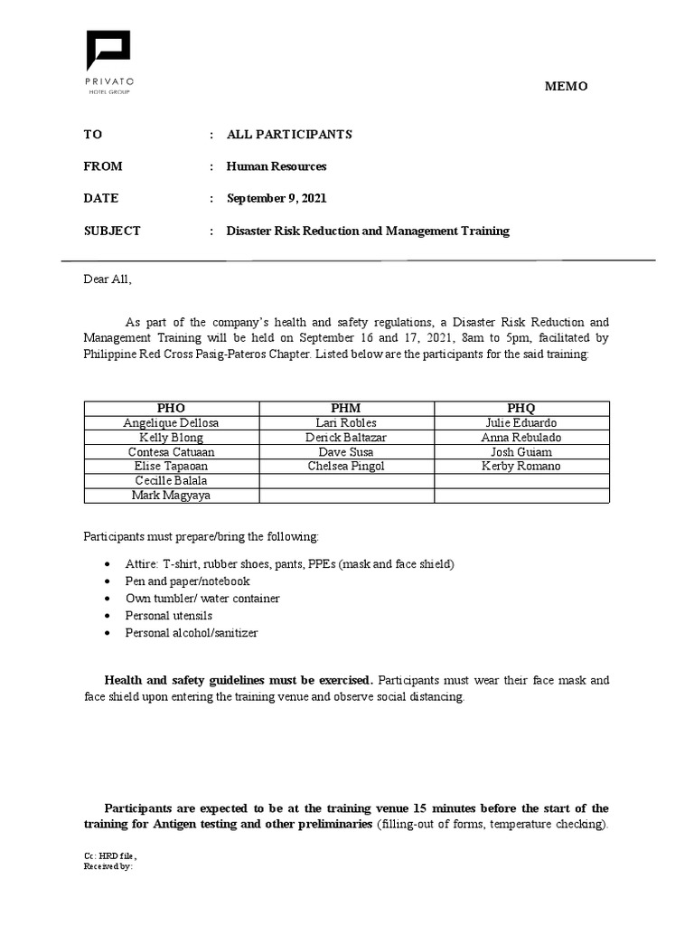 DRRM Training Memo | PDF