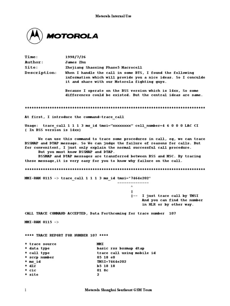Motorola Internal Use: Tracing a Call Procedure through BSSMAP and DTAP ...