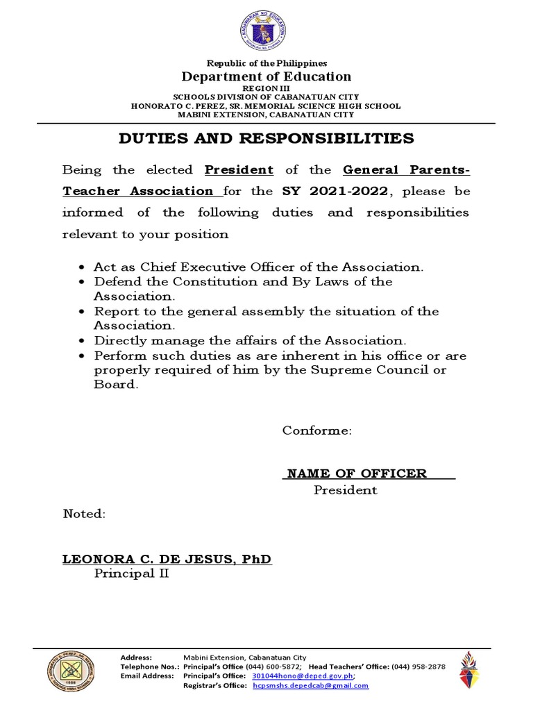 Duties and Responsibilities: Department of Education | PDF | Public Law ...