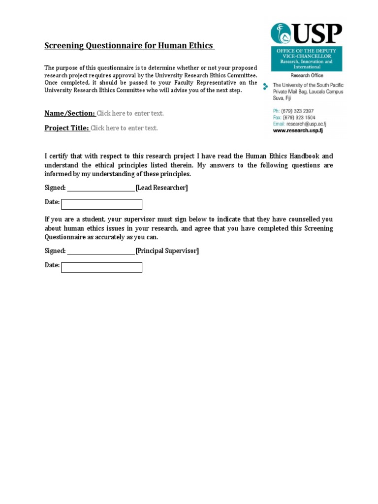USP Human Ethics Form | Download Free PDF | Informed Consent | Focus Group