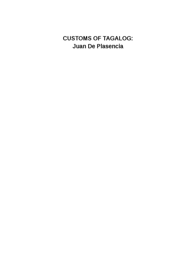 Customs of Tagalog: Juan de Plasencia | PDF | Traditions | Tagalog Language
