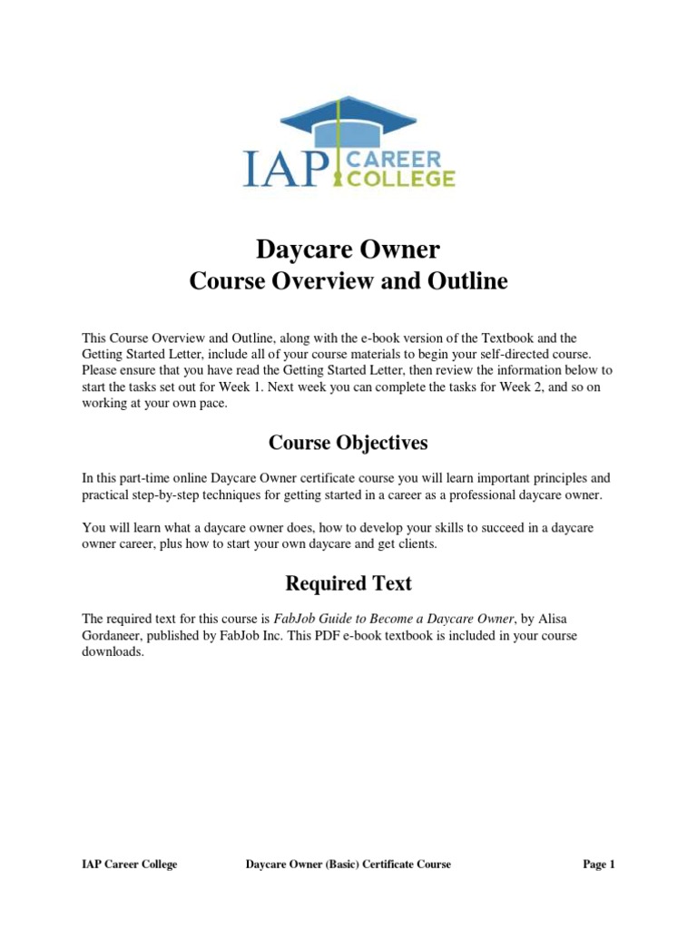 Daycare Owner Certificate Course Overview | PDF | Child Care ...
