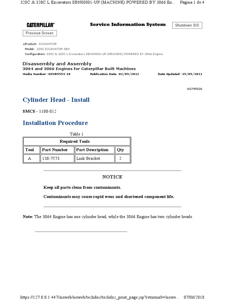 Cylinder Head - Install: Shutdown SIS | PDF | Machines | Engines