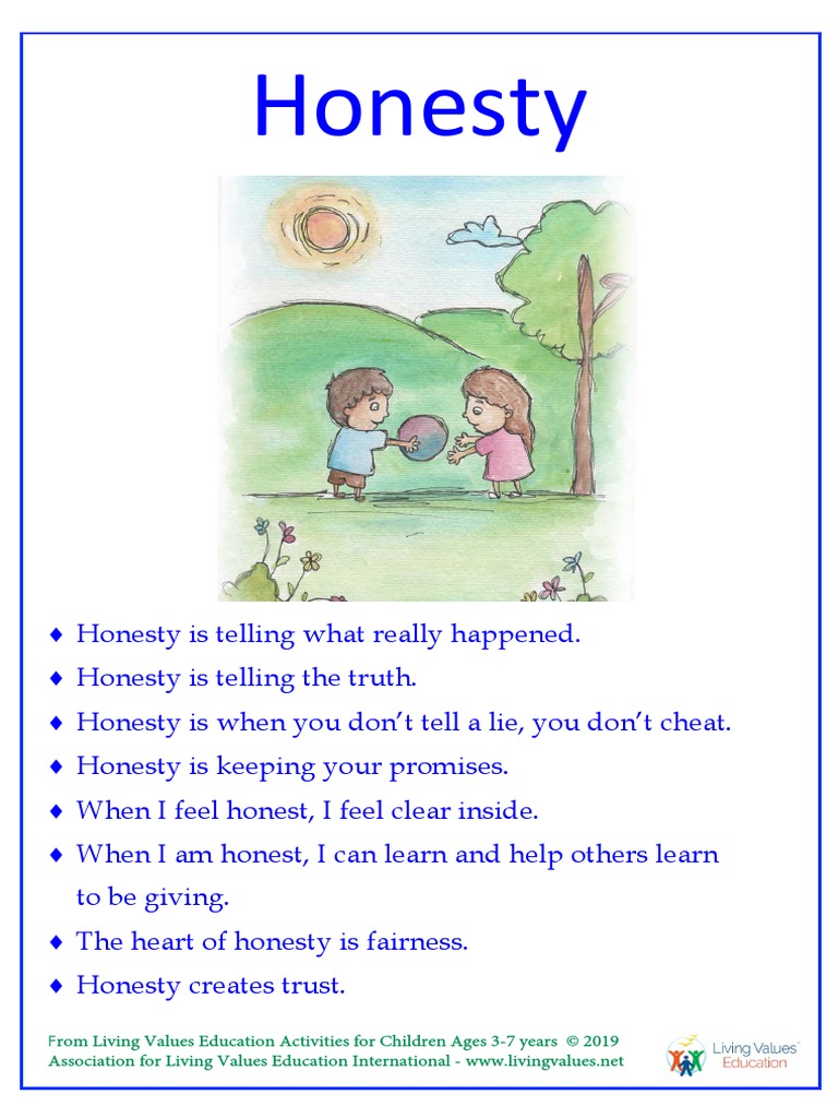 Living Values Education Poster Children Ages 3 7 Honesty | PDF