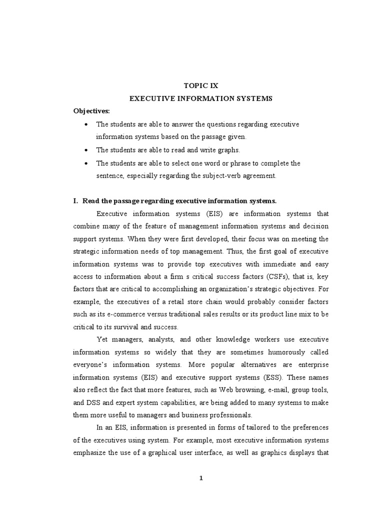 Executive Information Systems | PDF | Verb | Plural