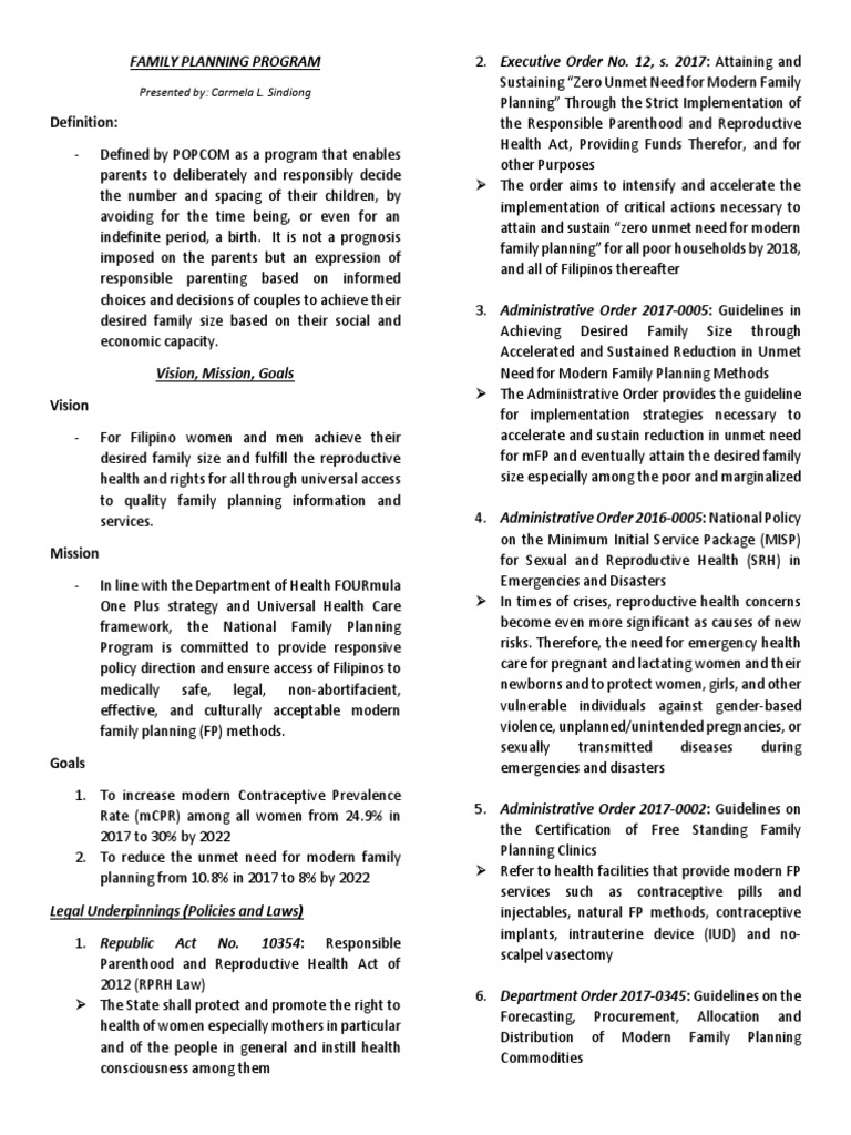 HANDOUT Family Planning Program | PDF | Birth Control | Family Planning