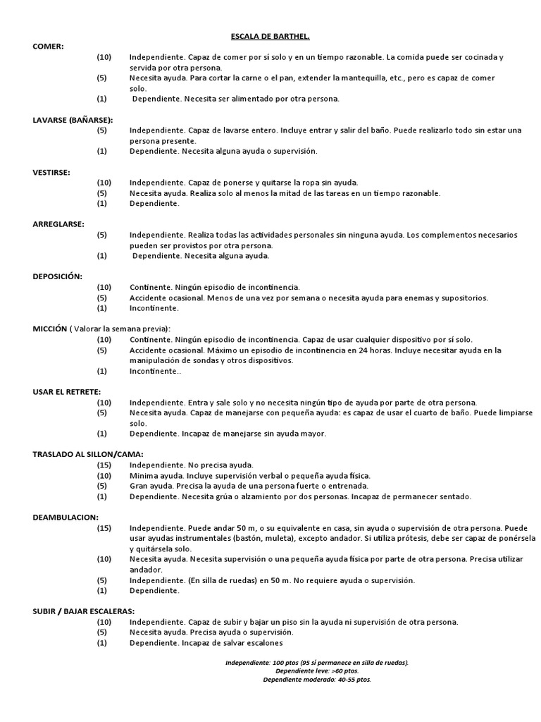 Escala de Barthel | PDF