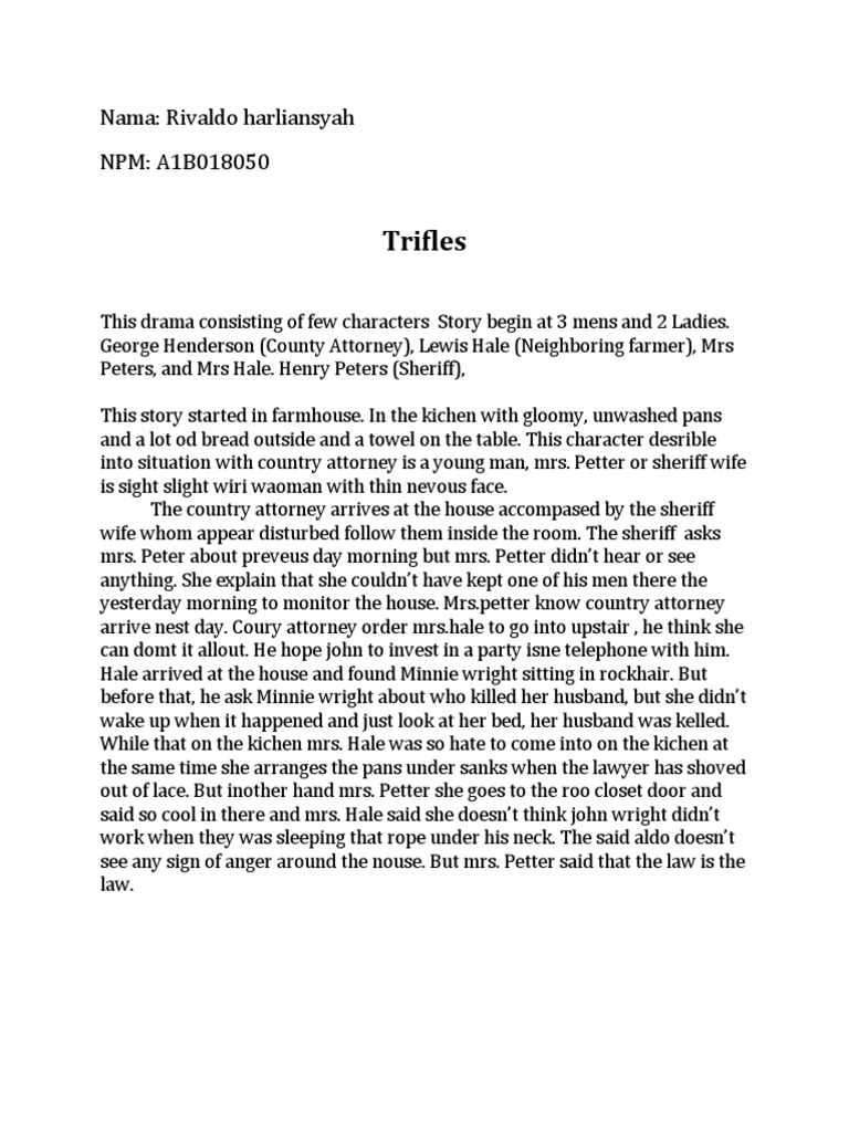 Trifles & A Dolls House. Rivaldo | PDF | A Doll's House