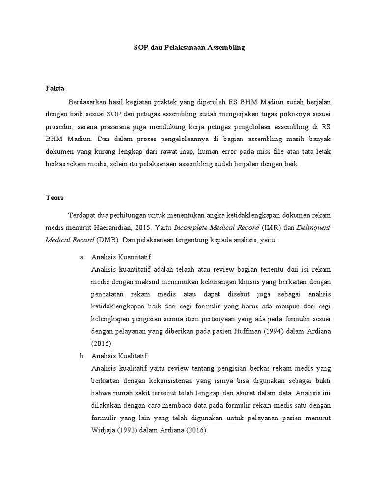 SOP Dan Pelaksanaan Assembling | PDF