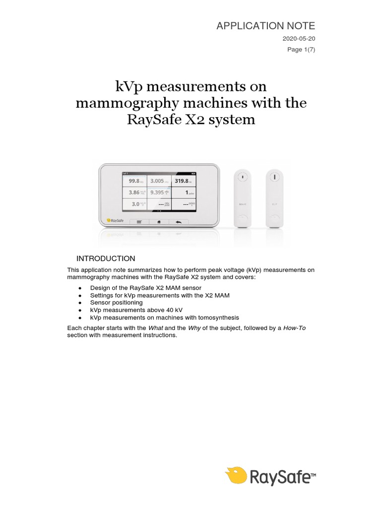 KVP Measurements On Mammography Machines With The Raysafe X2 System | PDF | X Ray | Sensor