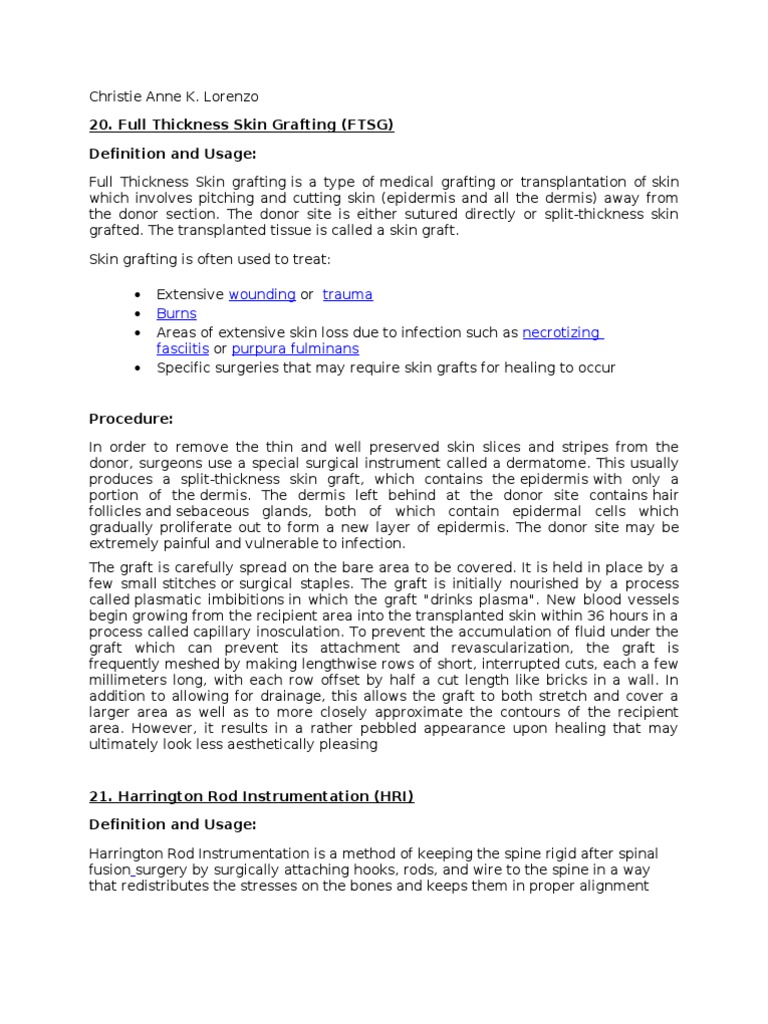 Full Thickness Skin Grafting (FTSG) Definition and Usage | PDF ...