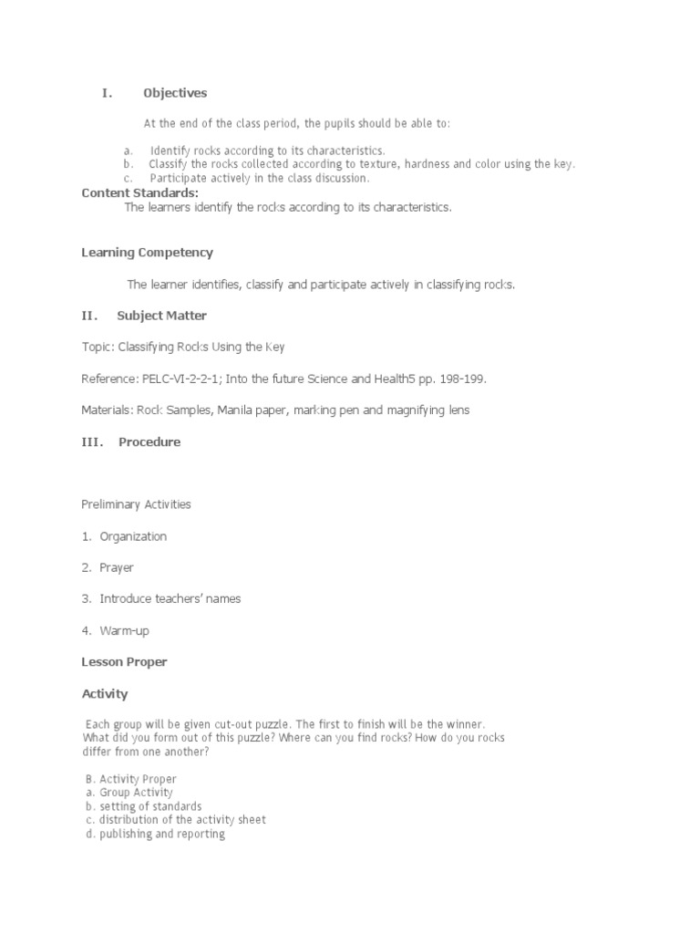 Grade 5 Rock Classification Lesson | PDF | Lesson Plan | Teachers