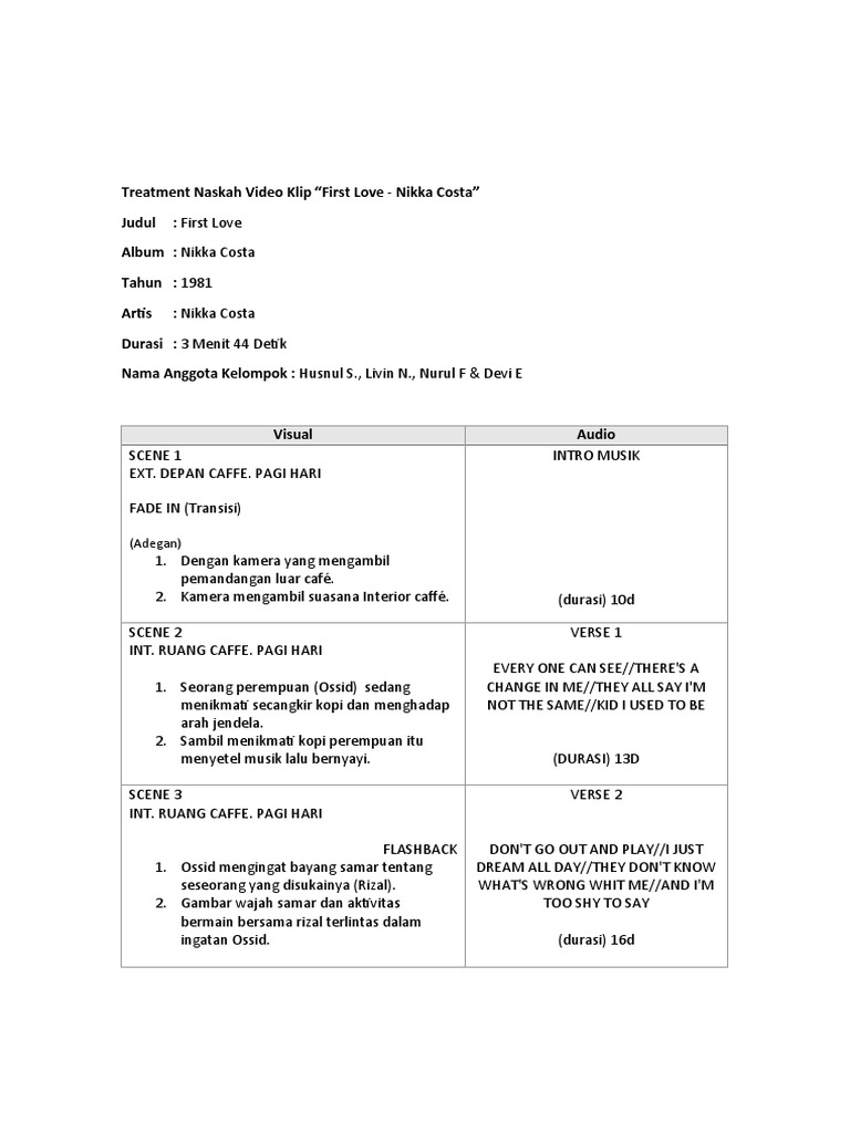 Contoh Treatment Naskah Video Klip | PDF