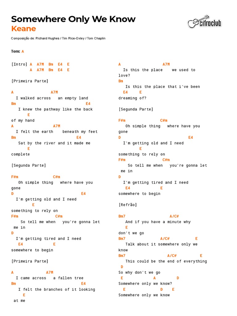 Somewhere Only We Know | PDF | Songs Written | British Rock Music