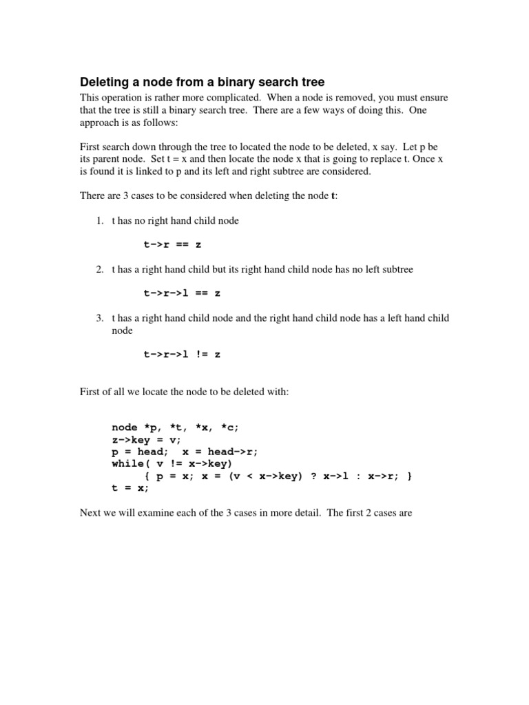 Binary Search Tree Deleting A Node Pdf Algorithms Mathematical