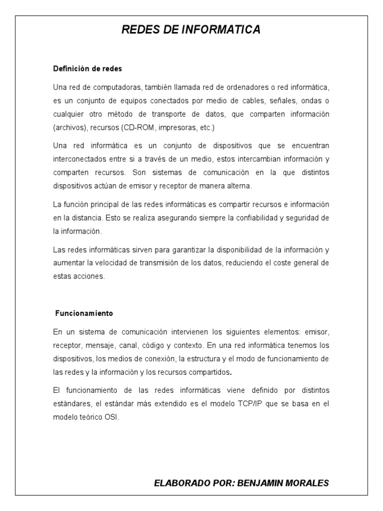 Redes Informáticas: Definición y Funcionamiento | PDF | Red de computadoras | Electrónica