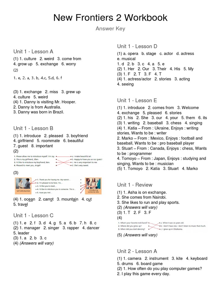 New Frontiers 2 Workbook Key | PDF