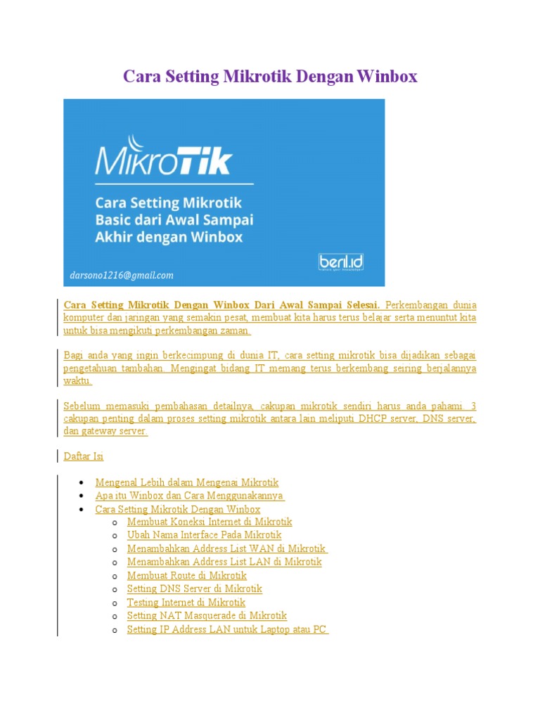 Panduan Lengkap Setting Mikrotik Winbox | PDF | Komputer